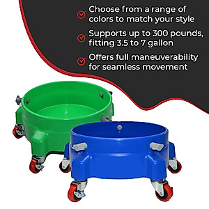 Heavy Duty Car Wash Bucket Dolly with Wheels | 360° Rolling Caddy for 3.5 to 7 Gallon Buckets | Soap Holder, Pail Stand | Supports Up to 300 lbs (Red)