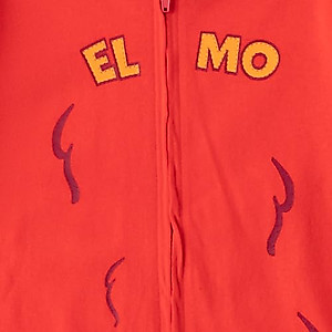 Sesame Street Boys’ Elmo or Cookie Monster Zip Up Long Sleeve Hooded Romper for Newborn, Infant and Toddler Kids