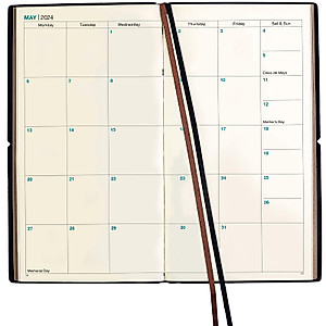 2024 Planner/Pocket Calendar 4"x7": 14 Months (Nov 2023 - Dec 2024) Weekly, Monthly Calendars, Leather Material, Elastic Closure, Decorative Stitching, Page Finder Ribbons and Notes Pages(Brown/Black)
