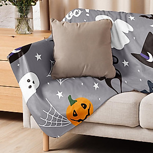 Halloween Throw Blanket Grey Fleece Flannel Fuzzy Bed Throws Soft Cozy Lightweight Blanket for Couch Sofa Travel Chair Cartoon Halloween Festival Themed Room Decor Boys Kids Girl Gifts 50"x60"