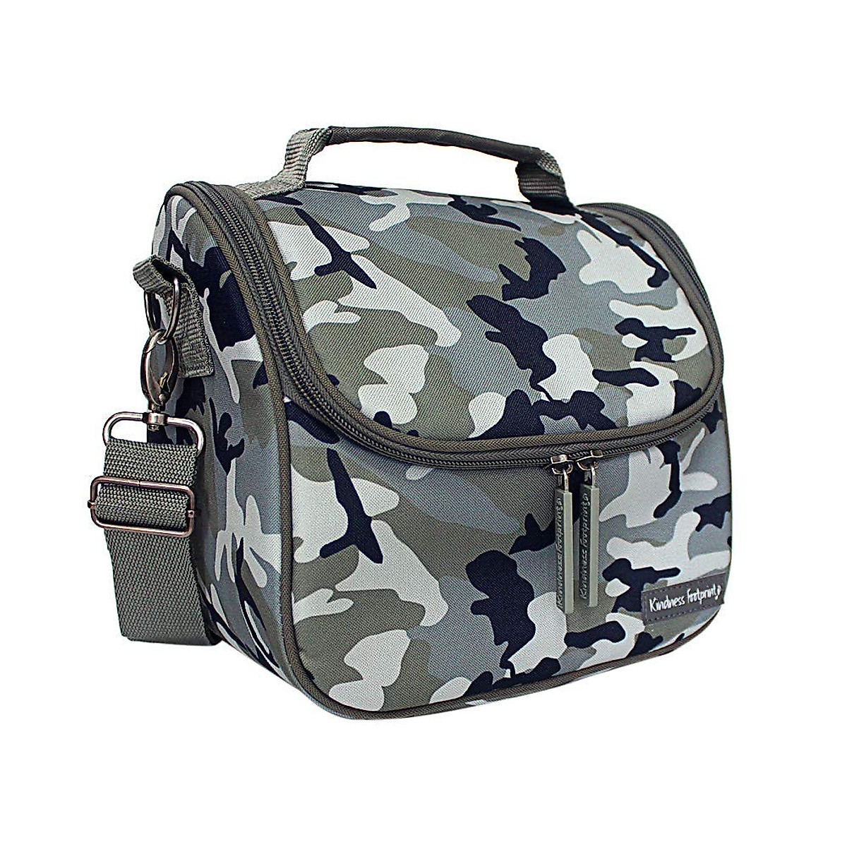 Kindness Footprint Camo Lunch Bag Insulated Lunch Box Detachable Adjustable Strap… (Camo Grey)