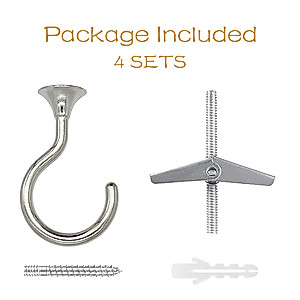 Lizntiate 4 Sets Ceiling Hook Large Swag Heavy Duty Swag Hook with Hardware for Hanging Plants Ceiling Easy Installation Cavity Wall Dry Wall Indoor & Outdoor (4 Sets Silver)