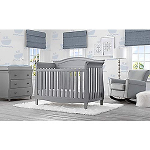 Delta Children Lancaster 4-in-1 Convertible Baby Crib & Twinkle Stars Waterproof Fiber Core Crib and Toddler Mattress, Grey
