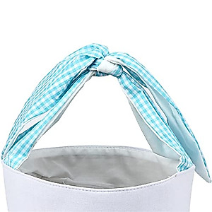 Leziazany Plaid Easter Bunny Basket Bags for Kids Canvas Egg Hunt Basket Bucket Monogrammed Rabbit Egg Gift Bags Polka Dot Portable Easter Tote Bag Party Candy Storage Decoration…