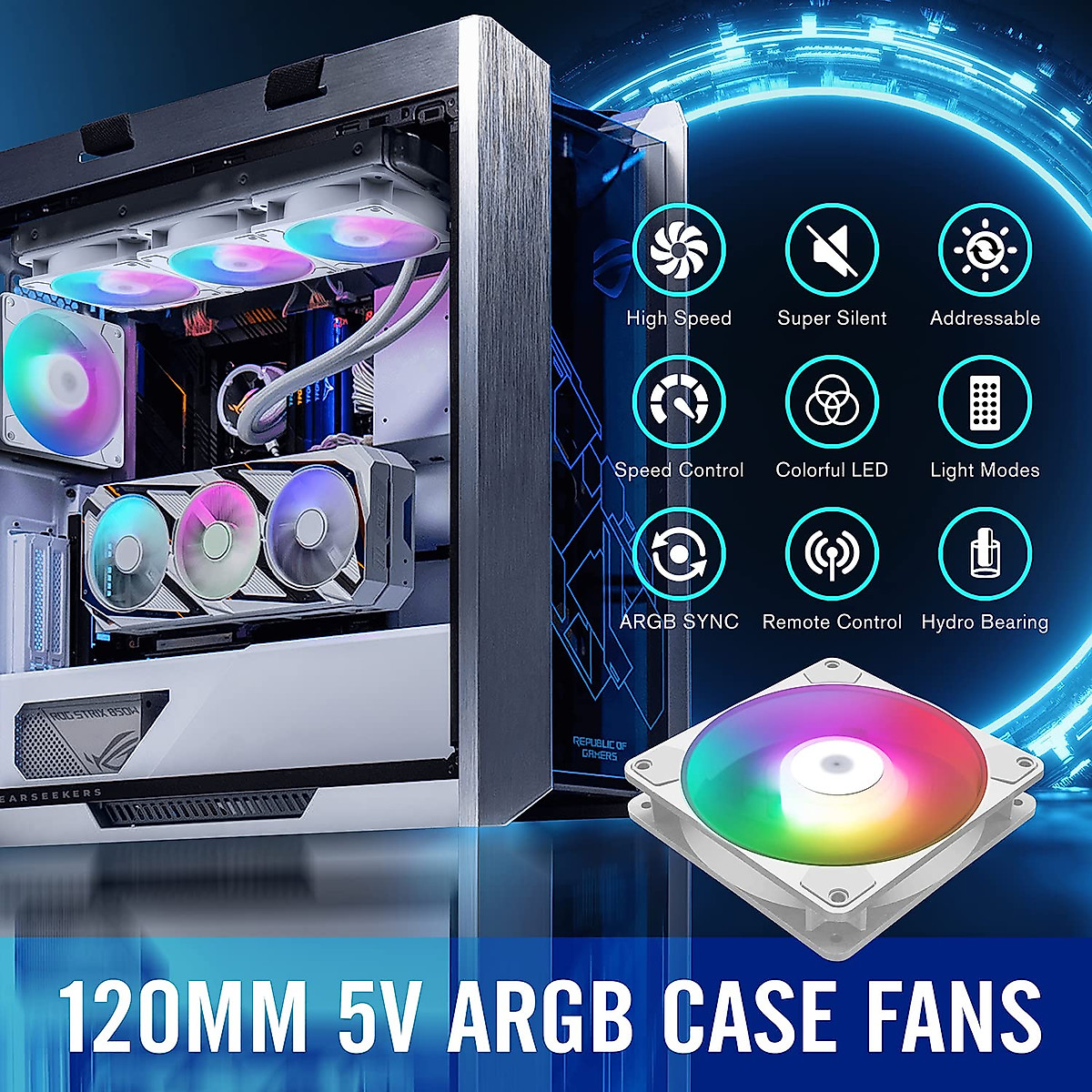 EZDIY-FAB Cube Fan Pro RGB Case Fan 120mm with Fan Hub X and Remote, 5V 3PIN ARGB Fans, Motherboard Aura Sync, High Performance Cooling Fan, Fan Speed Control,Quiet Fan- 5 Pack-White
