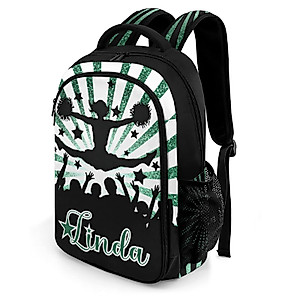 Anneunique Custom Cheerleaders Backpack Custom Multifunctional Waterproof Laptop Bag for Travel Gift Green Bling Sparkly Print Cheer Black