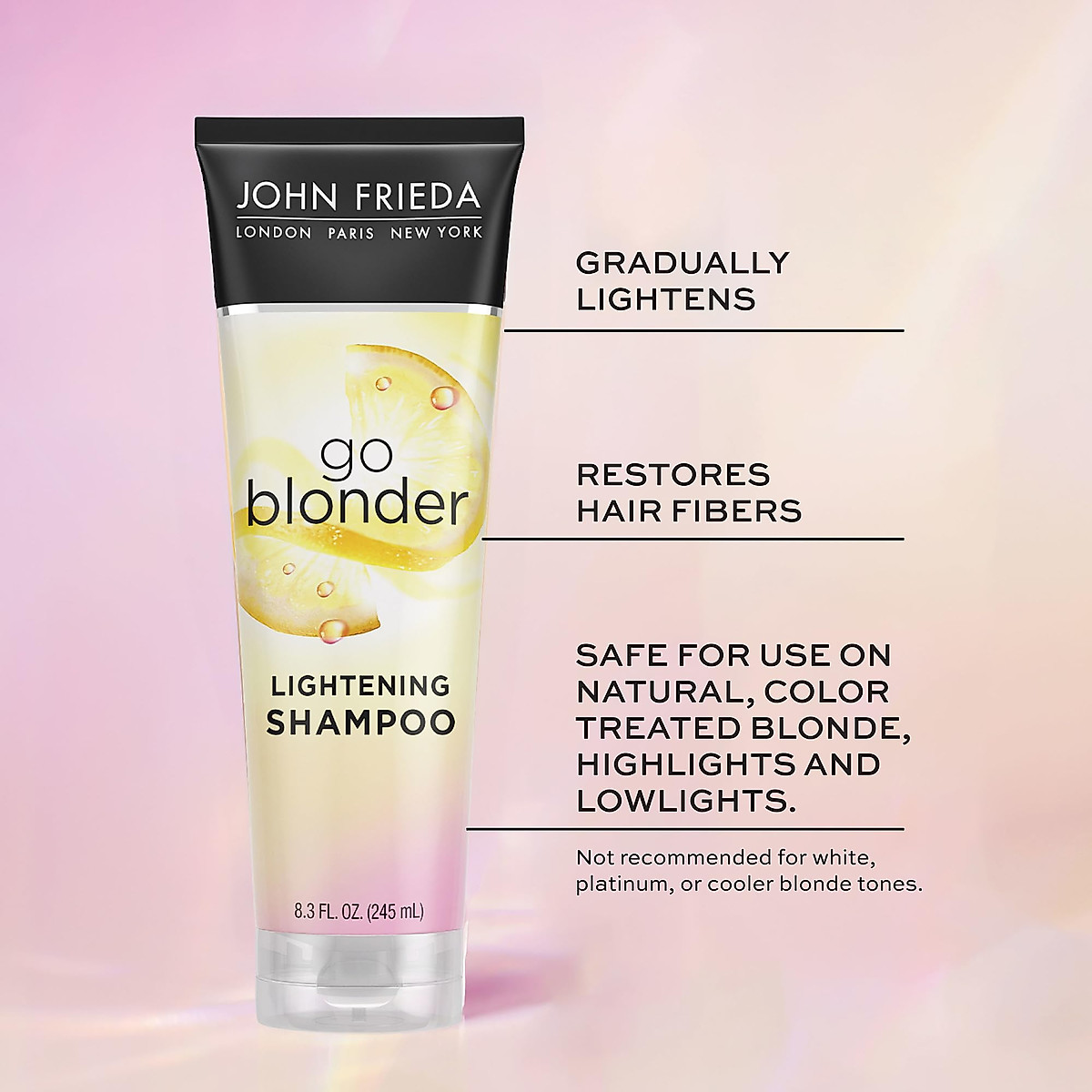 John Frieda Go Blonder Lightening Shampoo for Blonde Color-Treated Hair, free of Paraben, Phthalate, Silicone, Ammonia, Cruelty 8.3 oz Bottle Vegan (Pack of 2)