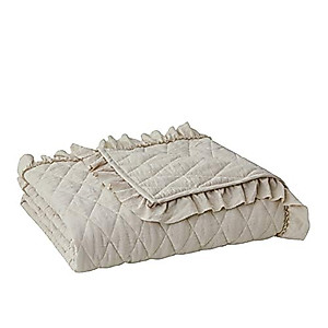 BOURINA Quilted Throw Blanket with Ruffles Pre-Washed Microfiber Ultra Soft Cozy Lightweight for Couch Bed Sofa Throw Blankets,Beige,60"x80"