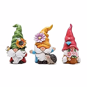 Hodao Set of 3 Spring Gnome Decorations Flower Gnomes Ornaments Decor Gifts Summer Gnomes Figurines Spring Gnomes for Garden Decor Spring Sculptures Gift for Outdoor Decor (Multicolor)
