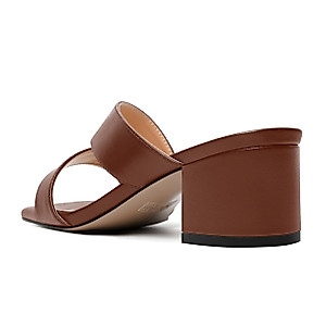 AMBELIGHT Women's Low Heel Dress Matte Night Club Solid Slip On Chunky 2 Inch Square Toe Sandals Brown Size 5 - Zapatos de Mujer de Tacon Bajo