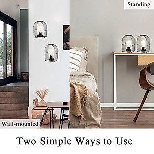 NEWIMAGE Set of 2 Battery Operated Lamp 7''H Unique Cordless Wall Sconce Metal Wall Mount Lamp with 6-Hour Timer and Warm White Fairy Lights Bulb for Home Living Room Bedroom Kitchen Hallway Stairway