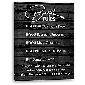 Fengminyi Simple black and white style Bathroom Rules canvas Wall Decor,Be the change Bathroom Decor Wall Art,Farmhouse Toilet Wall Decor,Rustic Bathroom Funny Rules Prints Signs Framed12 x15