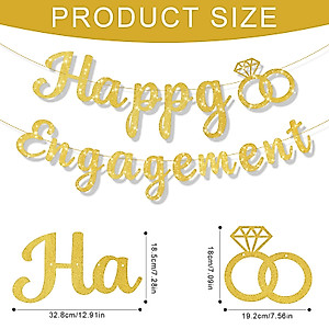 Happy Engagement Banner, Glitter Gold Congratulations Wedding Decorations Marriage Proposal Just Engaged Banner for Bride-To-Be Groom-To-Be Lovers Anniversary Party Supplies (Unassembled)