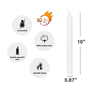 Zest Candle 12-Piece Taper Candles, 10-Inch, White Straight