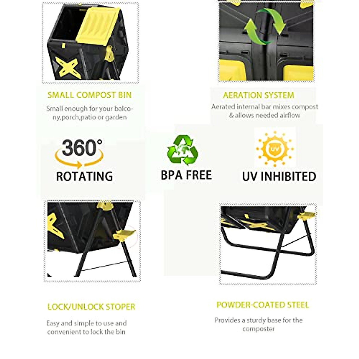 18.5 Gal Tumbling Compost Bin from BPA Free Material - Outdoor Single Rotating Chamber Composters，with Easy-Turn, Fast-Working System for Garden/Patio