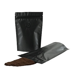 QQ Studio Foil Coffee Packaging Bags with Zipper and Degassing Valve for Whole and Ground Coffee (Black, 6oz (Pack of 50 Bags))