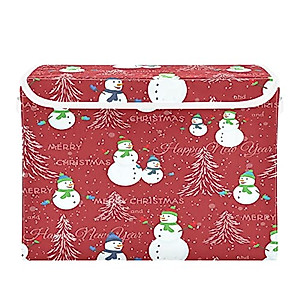 ALAZA Snowflake Snow Pine Tree Red Christmas Storage Bins Box Collapsible Cubes Container Basket for Office Bedroom Home Decor Shelf Closet