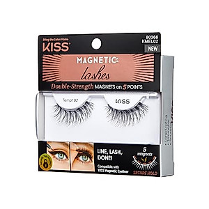KISS Magnetic Lashes, Tempt, 1 Pair Synthetic False Eyelashes With 5 Double Strength Magnets, Wind Resistant, Dermatologist Tested Fake Lashes Last Up To 16 Hours, Reusable Up To 15 Times Black