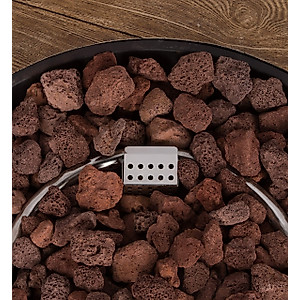 Shine Company Merida 40 in Round 50,000 BTU Outdoor Glass Fiber Reinforced Concrete Propane Gas Fire Pit Table w/GFRC Tabletop, Stainless Steel Burner, Lava Rocks, Natural Wood Look - Brown