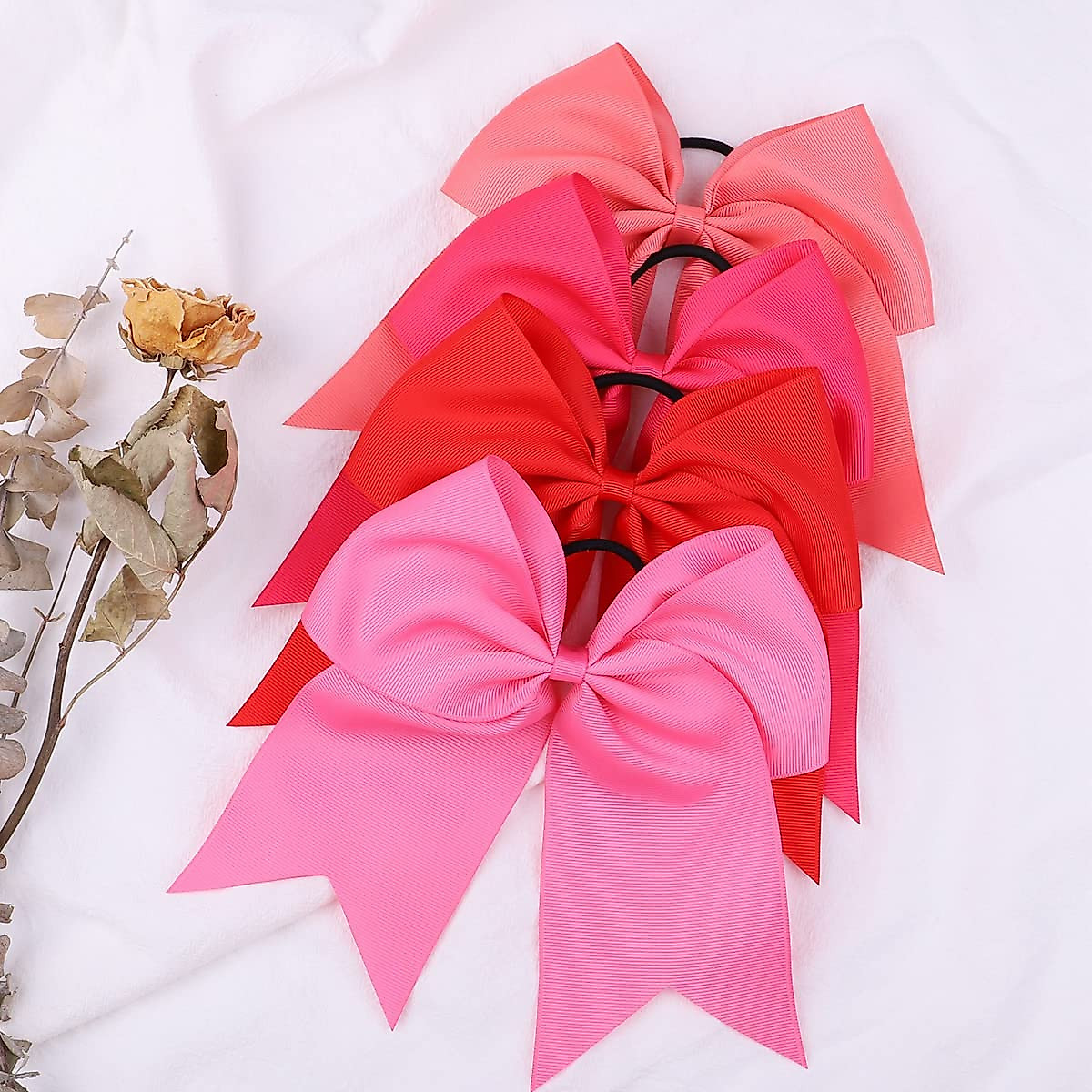 WillingTee 20Pcs 8" Large Cheer Bows for Girls Ponytail Holder Grosgrain Ribbon Cheerleading Bows Elastic Hair Tie Bands for Baby Girls School Colleage Teens Senior Cheerleader