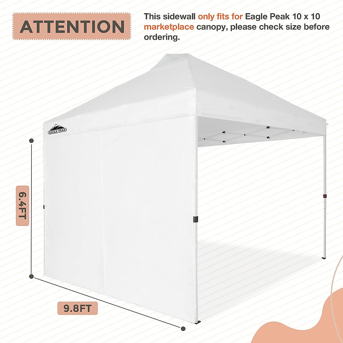 EAGLE PEAK Sunwall/Sidewall for 10 x 10 ft Commercial Pop Up Canopy Tent MarketPlace Canopy only, 1 Sidewall, White
