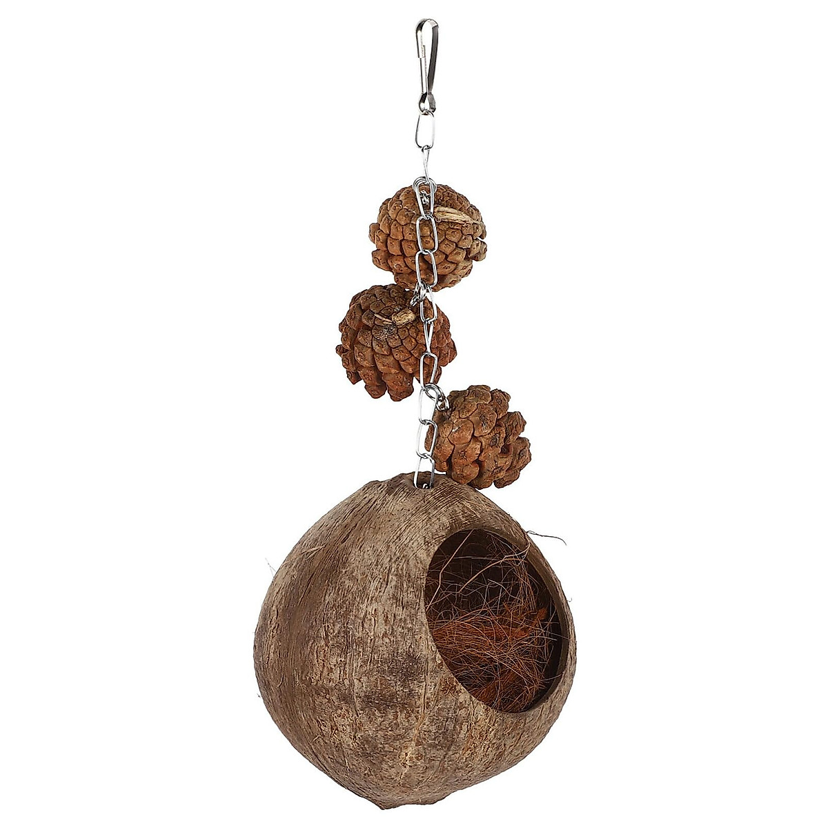 POPETPOP Coconut Bird Nest Natural Coconut Shell Hideaway Hanging Bird House Parrots Hide Hut Habitats Cage Accessory for Pet Budgies Parakeet Lovebird Finch Canary