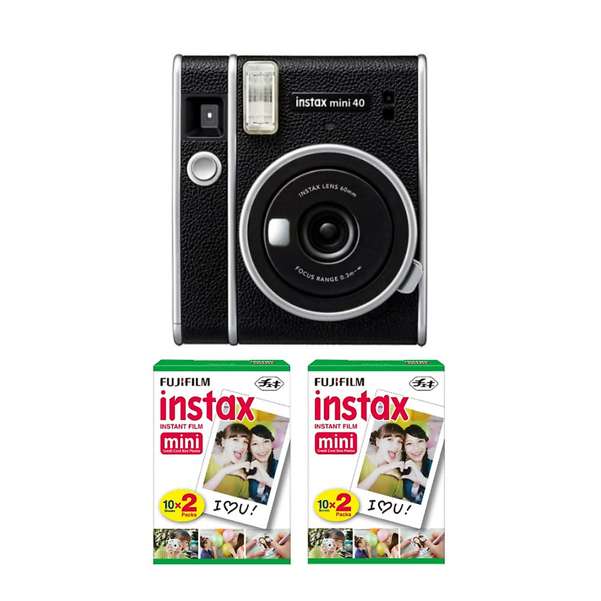 Fujifilm Instax Mini 40 Instant Film Camera Bundle with Instax Color Film (2-Pack, 40 Exposures) (3 Items)