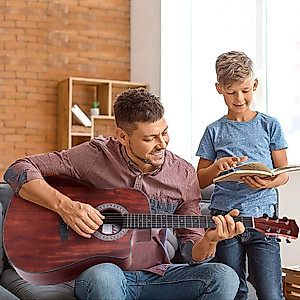 ADM Full Size Acoustic Electric Solid Top Guitar 41 Inch Cutaway Dreadnought Guitar Beginner Adults Kids Guitar with EQ, Built in Tuner, Mahogany