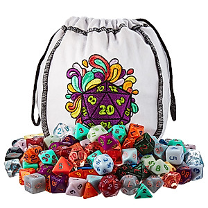 Wiz Dice Bag of Splendor - 140 Polyhedral Dice in 20 Sets - Complete Collection of Series IV Dice in Embroidered Dice Bag - TTRPG Role-Playing Bulk Tabletop RPG Gaming Accessories - D20 D6 D4