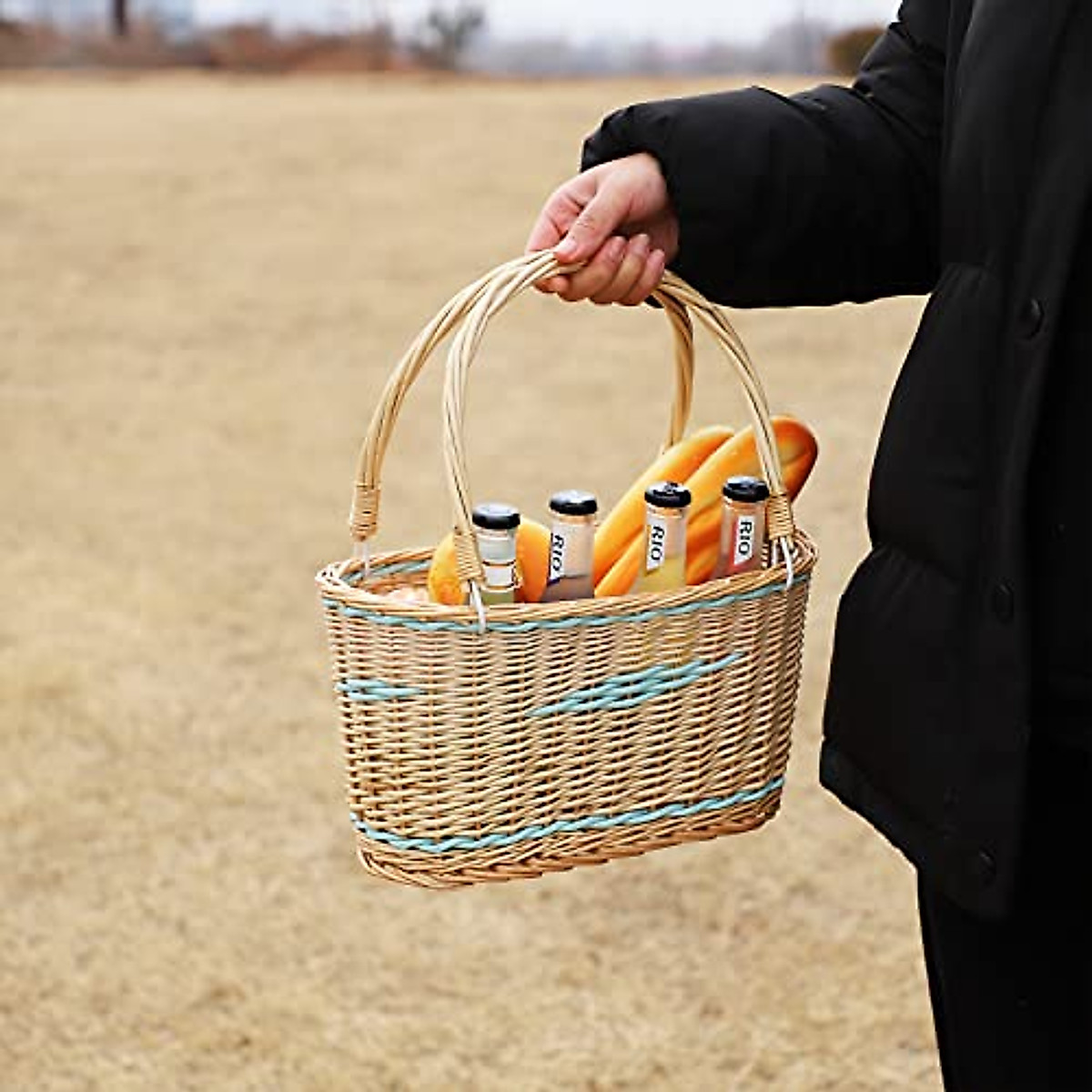 Wicker Woven Basket,Storage Basket with Handle,Large Storage Baskets for Fall Decor, Easter, Picnics, Gifts, Home Decor (Willow)