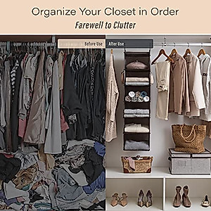 StorageWorks 6-Shelf Hanging Closet Organizer, Hanging Shelves for Closet, Fabric, Mixing of Brown and Gray, 12" D x 12" W x 47 ¾" H