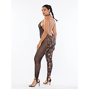 Savage X Fenty, Women's, Cold-Hearted Snake High-Neck Lace Catsuit, Venomous Vixen Snake Lace, 2X