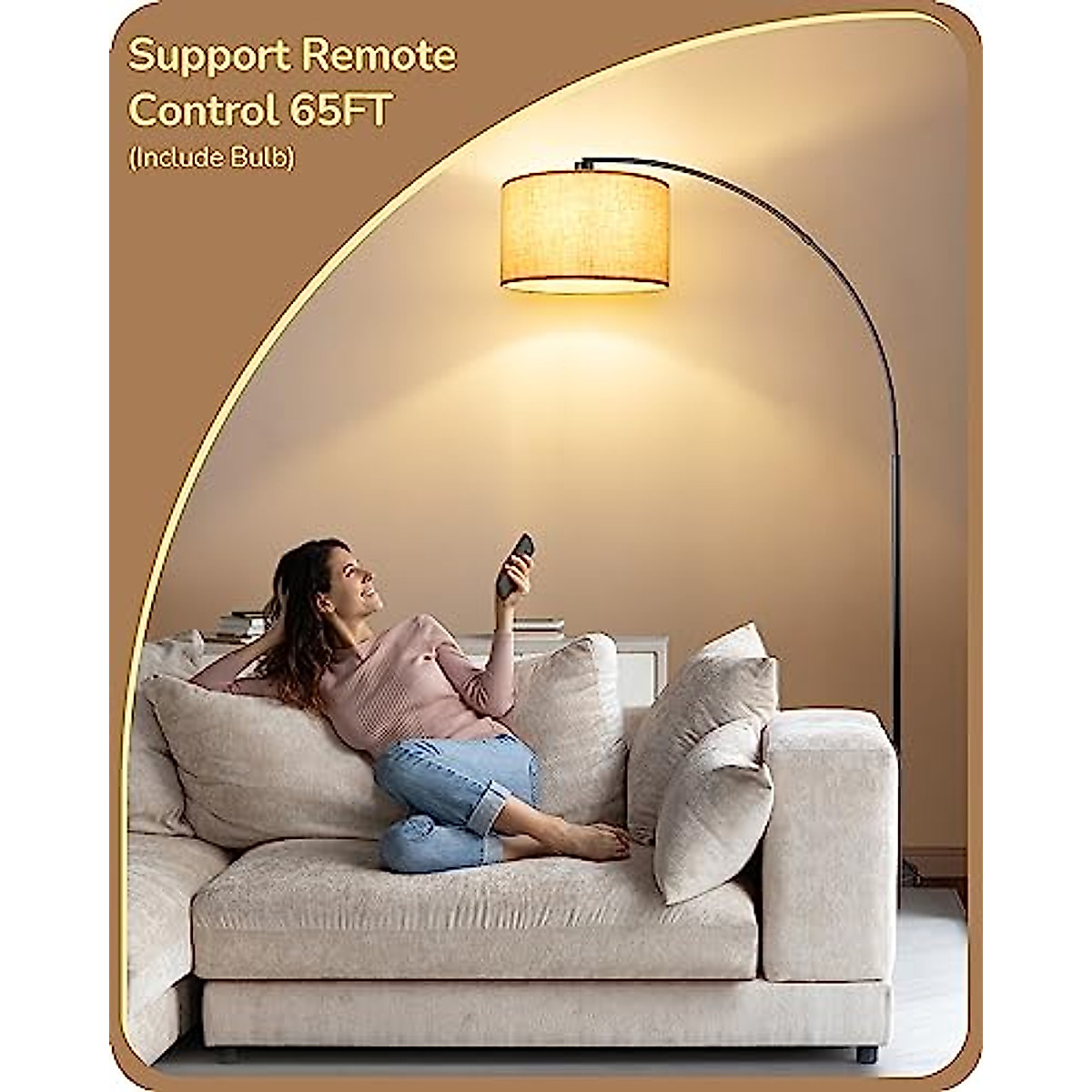 EDISHINE Arc Floor Lamp with Remote Control, Modern Floor Lamp with 5 Color Temperature & Dimmable Bulb, Metal Standing Lamps with Hanging Shade for Living Room, Bedroom, Office, Black