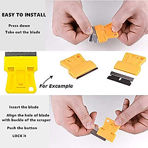 WEKOIL Mini Plastic Razor Blade Scraper High Visibility Bright Yellow Window Scraper Paint Scraper with 5 Spare Metal Razor Scraper Blades Stove Top Scraper Scraping Sticker Decal Residue Label