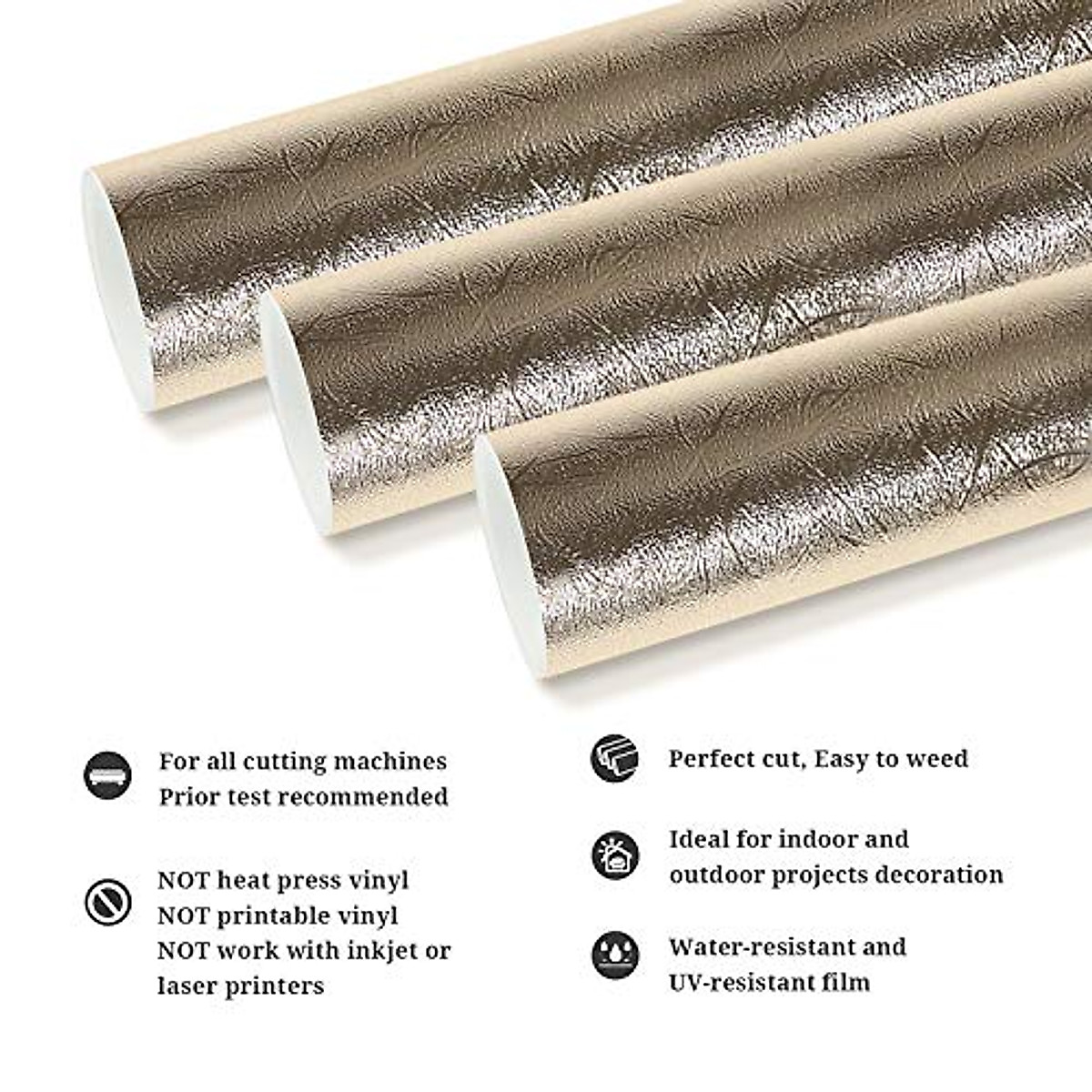 TECKWRAP Metallic Textured Chrome Vinyl Adhesive Vinyl for Craft Cutter 1ft x 5ft, Champagne Gold