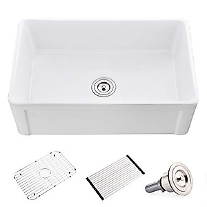 Farmhouse Sink - VOKIM 30 Inch Fireclay White Farmhouse Sink Deep Apron Front Kitchen Sink Single Bowl Handcrafted Farm Sink