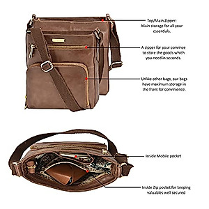 Crossbody Bags for Women - Real Leather Small Vintage Adjustable Shoulder Bag (Russet)