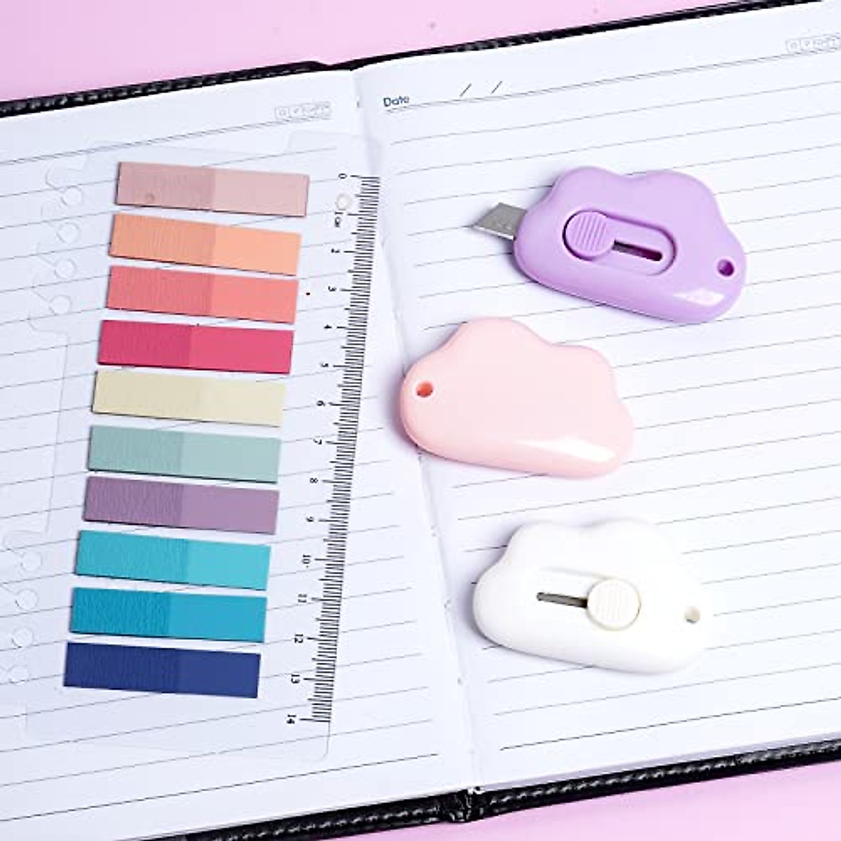 Fengek 3 Pcs Mini Retractable Utility Knife Cloud Pocket Box Cutters Plastic Letter Opener Slide Open with Keychain Hole for Box Letter Envelope, Cloud Shape (Multicolor A)