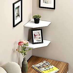 WELLAND 12-Inch Floating Corner Shelves Set of 2, Wall Mounted Storage Shelf with White Finish for Bedroom, Living Room, Bathroom, Display Shelf for Small Plant, Photo Frame, Toys and More