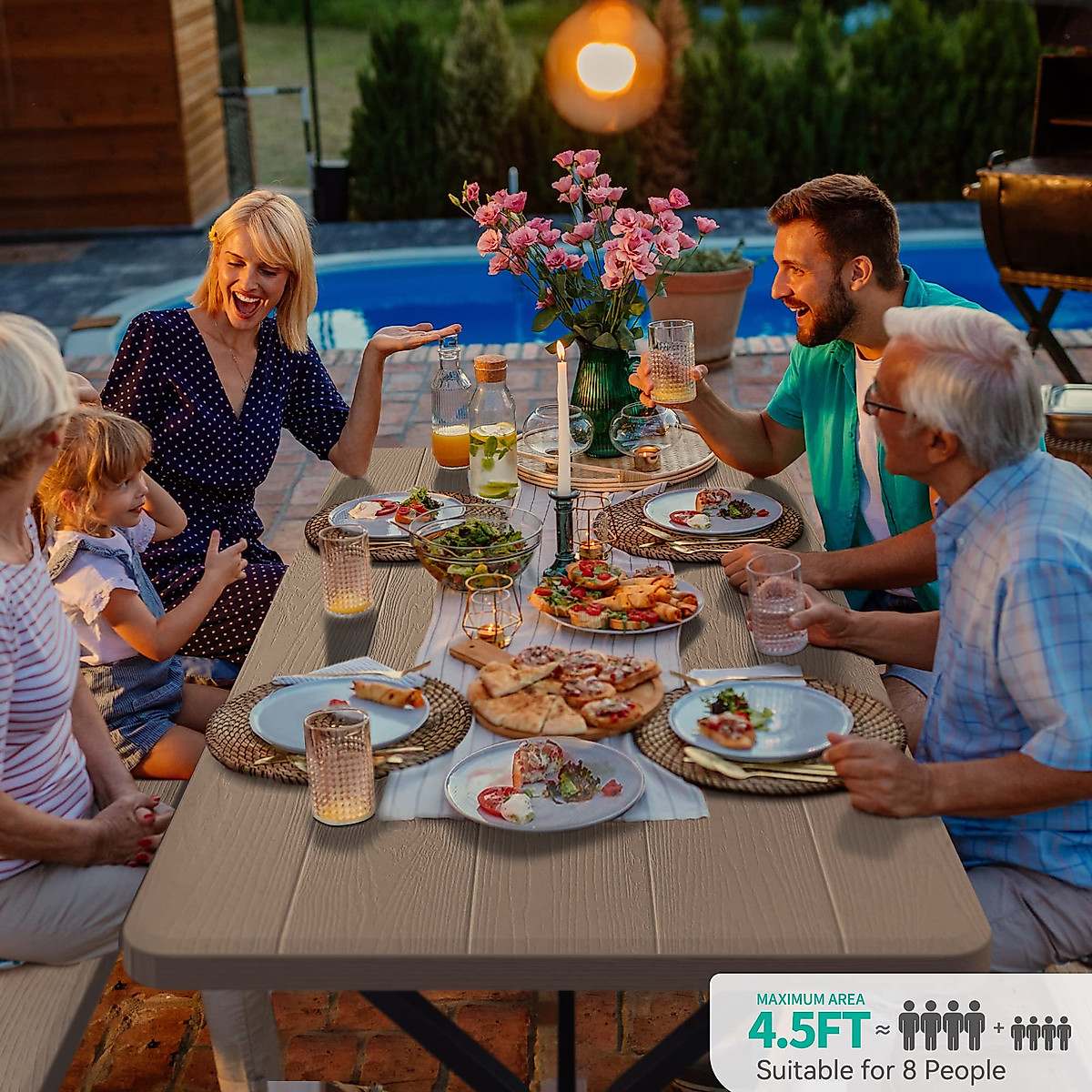 YITAHOME Picnic Table 6ft Heavy Duty Outdoor Picnic Table and Bench Resin Tabletop & Stable Steel Frame w/Umbrella Hole for Yard Patio Lawn Party Light Brown