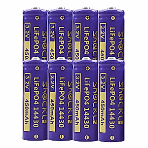 funkawa (8-Pack) Shockli 14430 3.2 Volt 450mAh LiFePo4 Rechargeable 3.2V Solar Battery for Solar Panel Outdoor Garden Lights Light【NOT AA Battery】