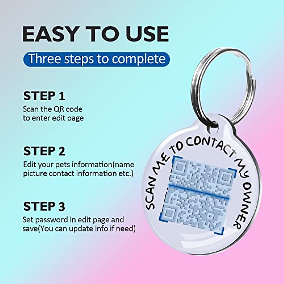 Christmas Reindeer Pattern Dog & Cat Tag - QR Code Pet ID with Online Profile - Festive Personalized Name - Holiday Themed Nameplate for Pets - Cute Seasonal Gift(Merry Christmas)