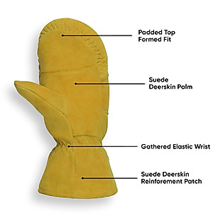 AMERICAN FUR Deerskin Suede Mittens - Gold Insulated (Large)