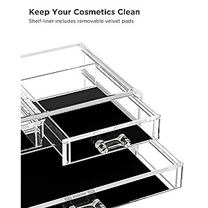 HBlife Acrylic Clear Dustproof Makeup Storage Organizer Drawers Large Skin Care Cosmetic Display Cases for Bathroom Stackable Storage Box with 4 Drawers for Vanity (Clear)