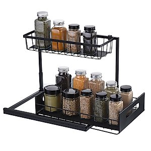 uxcell Under Sink Organizer, Pull Out Cabinet Organizer 2-Tier Slide Out Sliding Shelf Under Cabinet Countertop Storage Multi-Use Rack for Under Kitchen Bathroom Organizers, Black