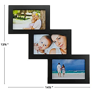 EXCELLO GLOBAL PRODUCTS Diagonal Collage Frame Holds Three 4x6 Photos: Ready to Hang Modern, Barnwood, Farmhouse, Beach House Wood Picture Frame (Black)