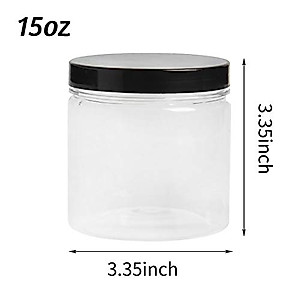 SBYURE 6 Pack 15 oz Round Clear Plastic Jars With Black Lids,Round PET Airtight Containers for Kitchen & Household Food Storage,Dry Goods,Honey,Nuts and More