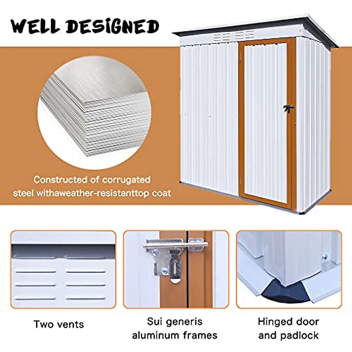 Storage Sheds, 5x3 FT Outdoor Storage Shed, Galvanized Metal Garden Small shed with Lockable Door, Tool shed with sloped roof and Vents, Bike shed That can Store Small Bicycles and Life Miscellaneous