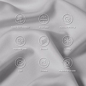 Bedsure Cooling Pillow Cases Queen Size Set of 2, Rayon Derived from Bamboo Cooling Pillowcase for Hot Sleepers, Soft & Silky Pillow Covers with Envelope Closure, Light Grey, Gifts, 20x30 Inches