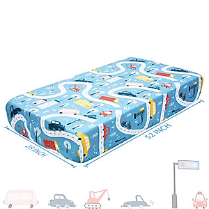 Cloele Fitted Crib Sheet - Baby Nursery Sheet 100% Polyester 1 Pack Cozy Bed Sheet for Standard Crib and Toddler Mattresses - Blue Car Nursery Bed Sheet Infant Baby Toddler Sheet for Baby